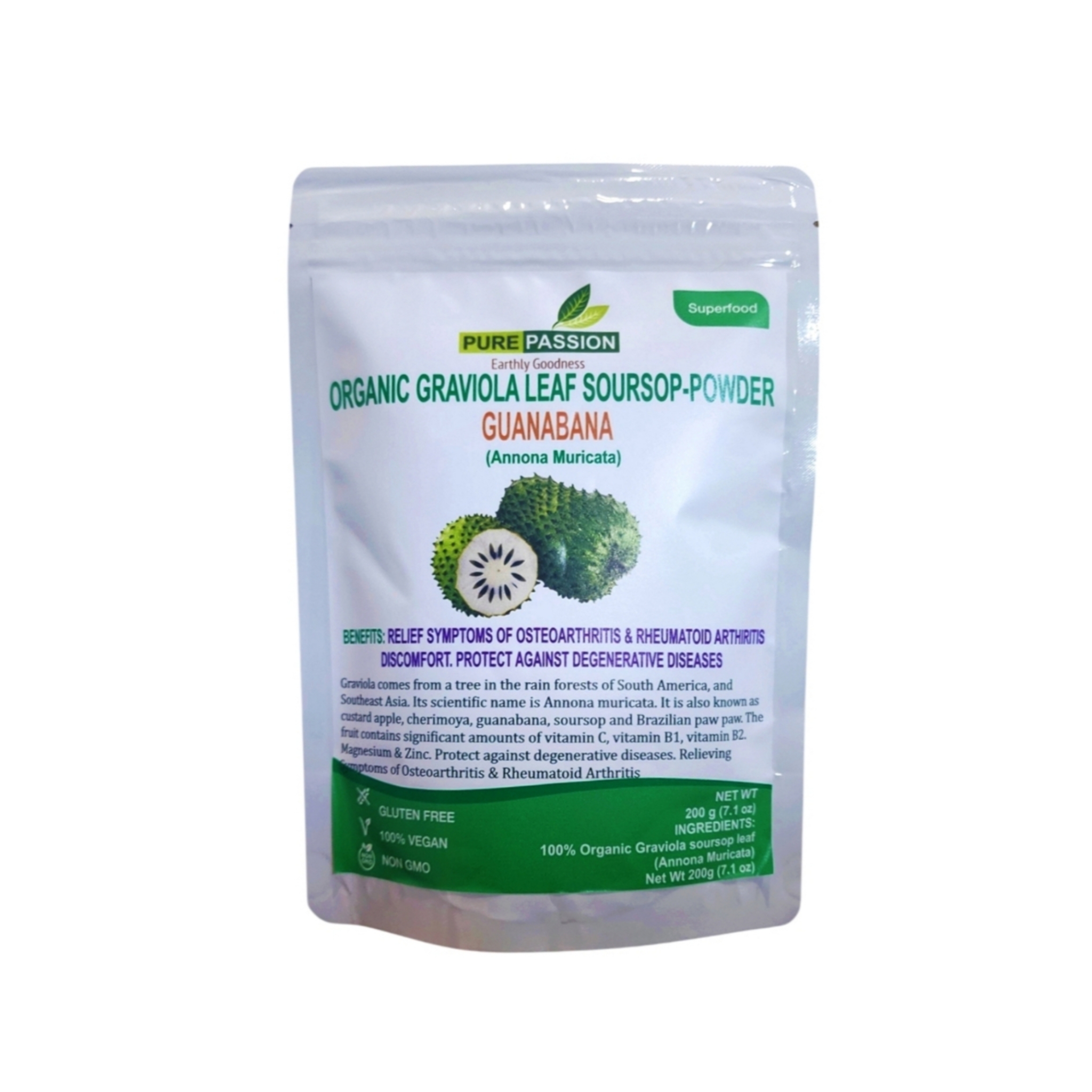 ORGANIC GRAVIOLA LEAF SOURSOP-POWDER (GUANABANA) (Annona Muricata) - PurePassion